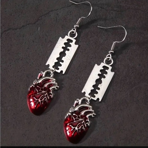 Jewelry | Vintage Gothic Style Red Heart Blade Design Drop Earring ...